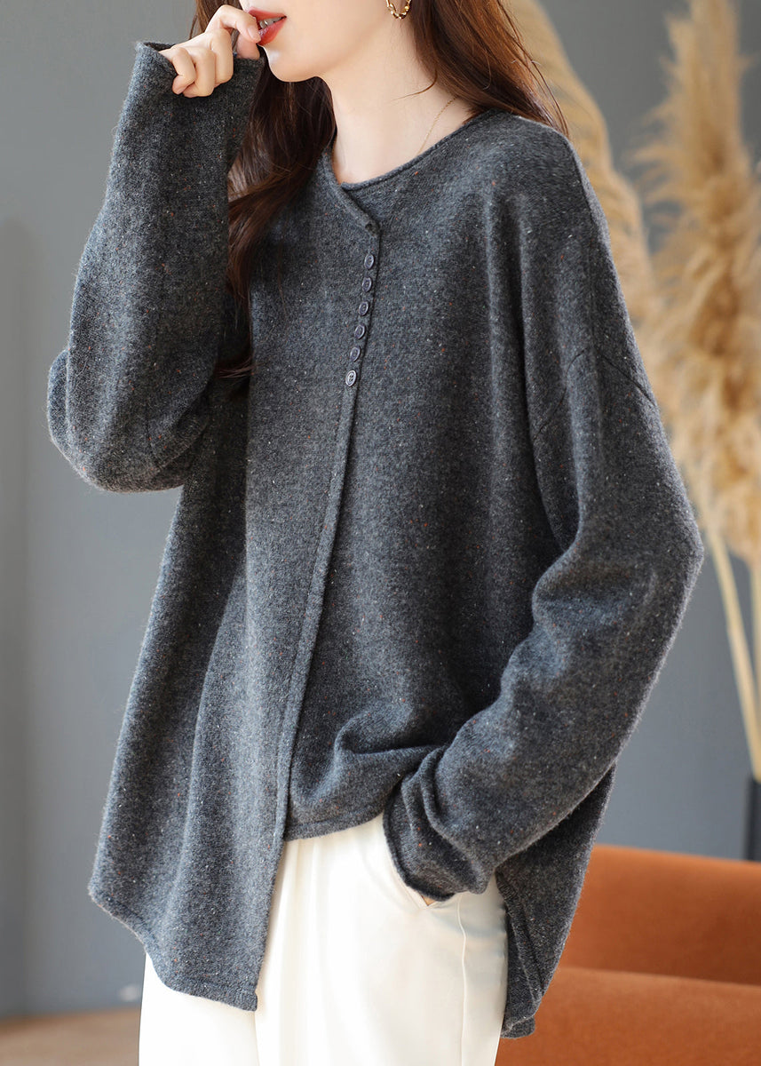 Handmade Grey Asymmetrical Patchwork Wool Knitted Tops Winter – SooLinen