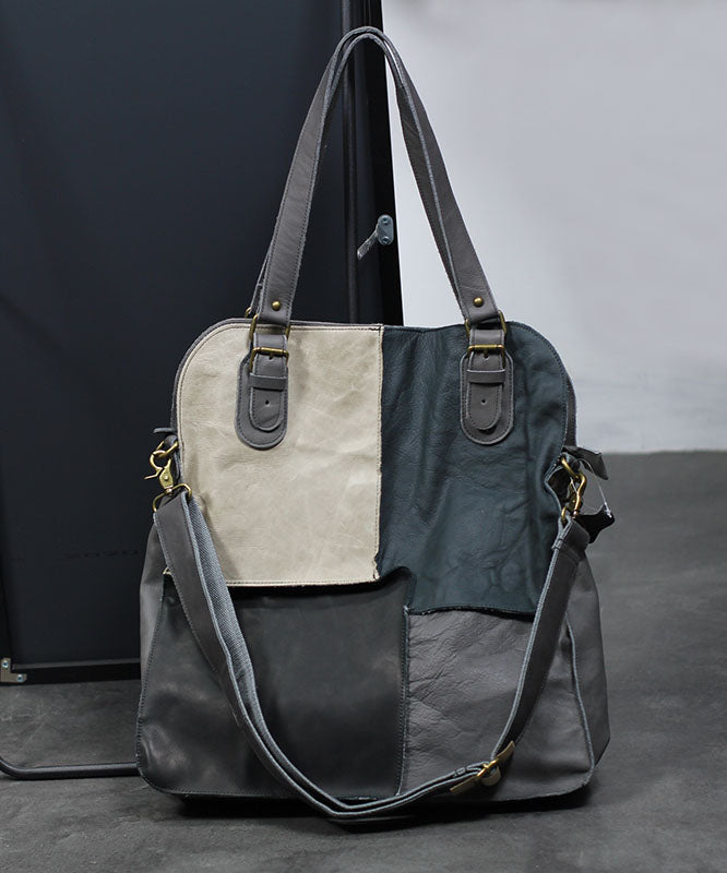 Handmade Khaki Colorblock Patchwork Calf Leather Satchel Handbag – SooLinen