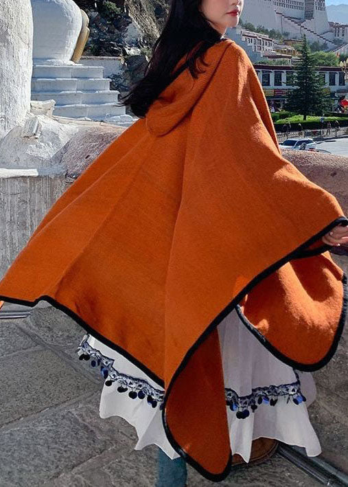 Handmade Orange Asymmetrical Design Oversized Cashmere Coats Cloak Sle ...