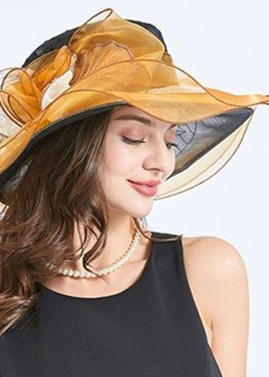 Handmade Yellow Floral Decorated Ruffles Tulle Floppy Sun Hat – SooLinen