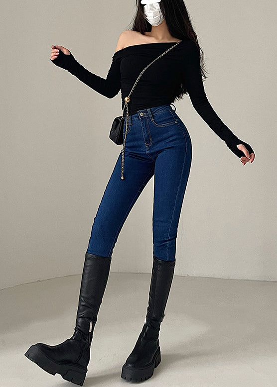 Ignite Navy Butt Scrunch Denim Pants Spring – SooLinen