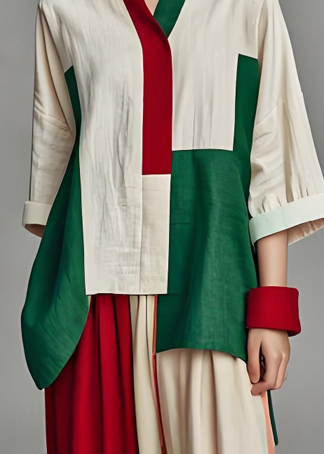 Italian Colorblock Asymmetrical Patchwork Cotton Top Summer – SooLinen