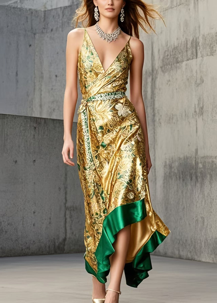 Italian Golden Jacquard Asymmetrical Design Sundress Summer – SooLinen