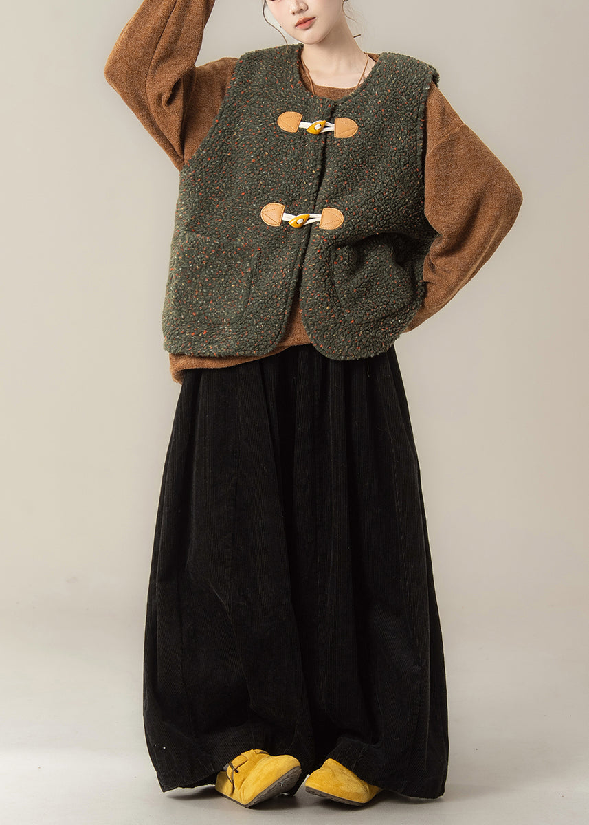 Japanese Style Green Vest And Top Pants Three Pieces Set Winter – SooLinen