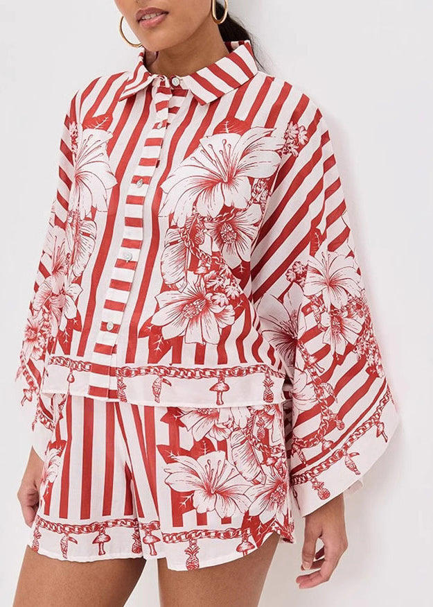 Loose Red Peter Pan Collar Print Sets 2 Pieces Summer – SooLinen