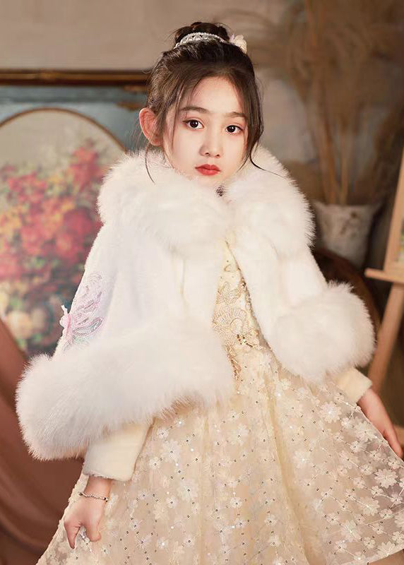 Lovely White Button Fur Collar Girls Fuzzy Fur Cloak Spring – SooLinen