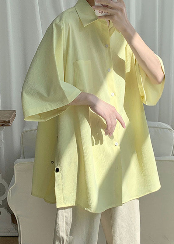 Man Yellow Side Open Button Chiffon Shirts Half Sleeve – SooLinen