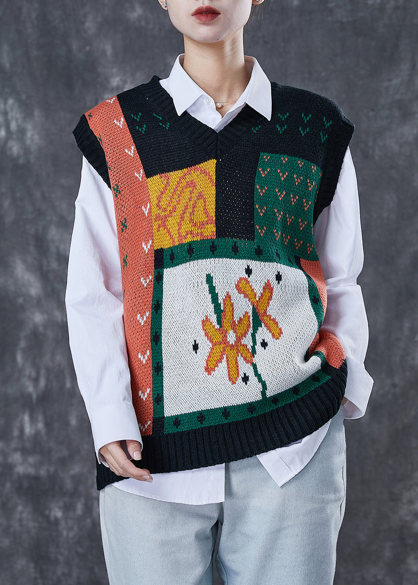Modern Black Oversized Print Knit Vests Spring – SooLinen