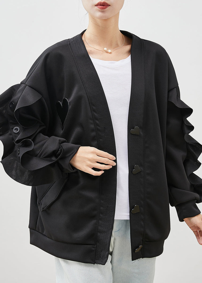 Modern Black Ruffled Patchwork Cotton Jackets Spring – SooLinen