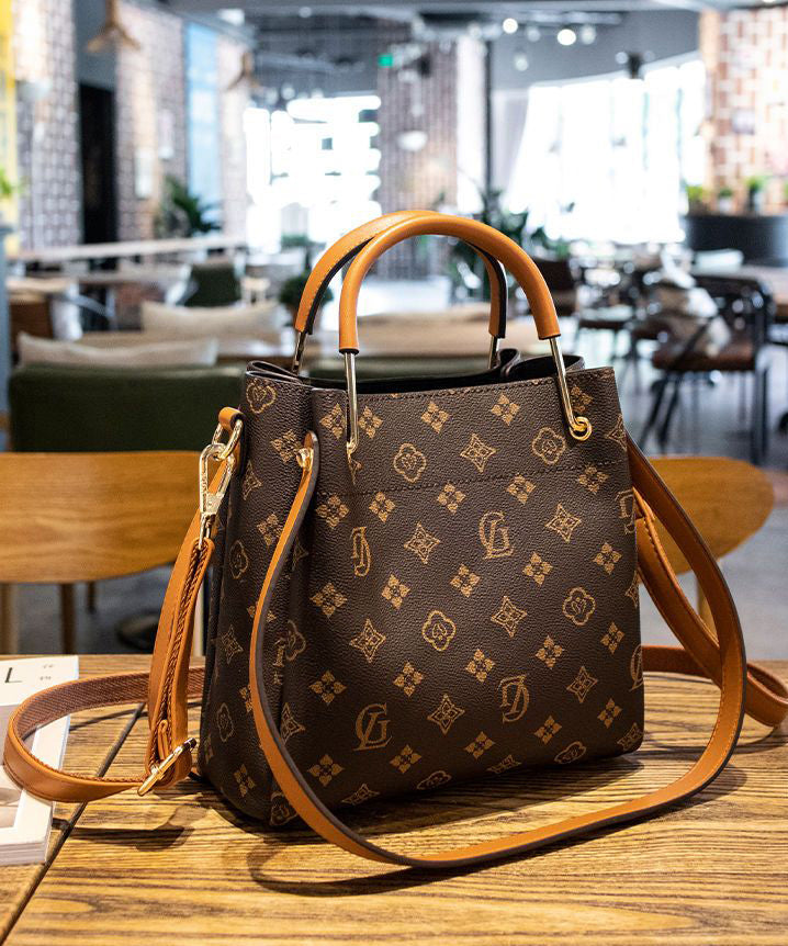 Modern Brown Unique Print Faux Leather Tote Handbag – SooLinen