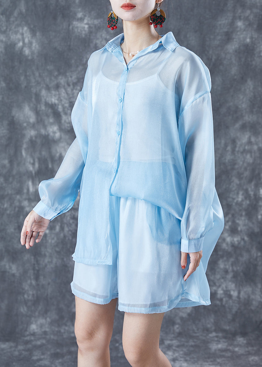 Modern Light Blue Oversized Draping Chiffon Two Piece Set Summer – SooLinen