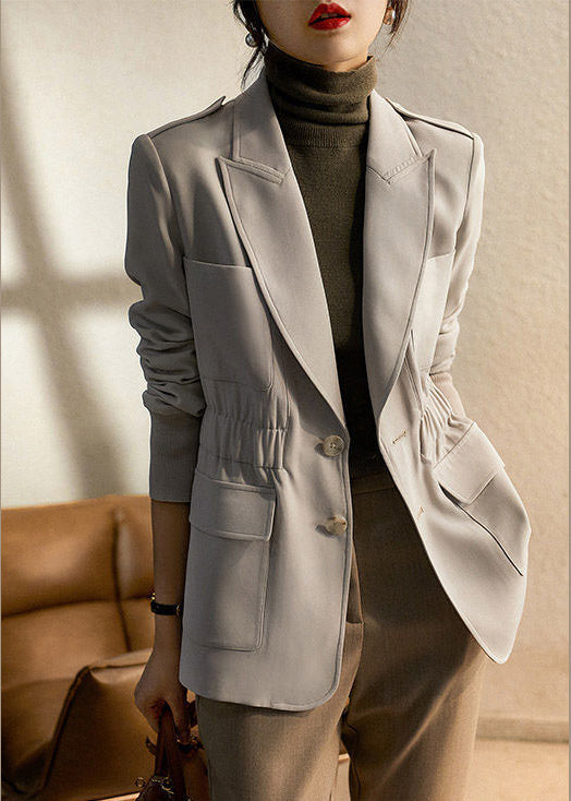 Modern Notched Button Pockets Coat Long Sleeve – SooLinen