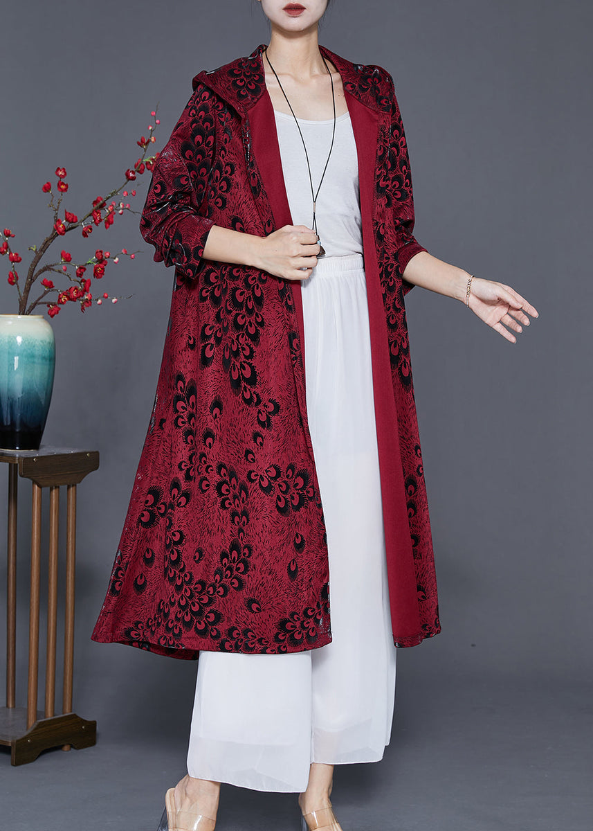 Mulberry Print Spandex Trench Coats Oversized Spring – SooLinen