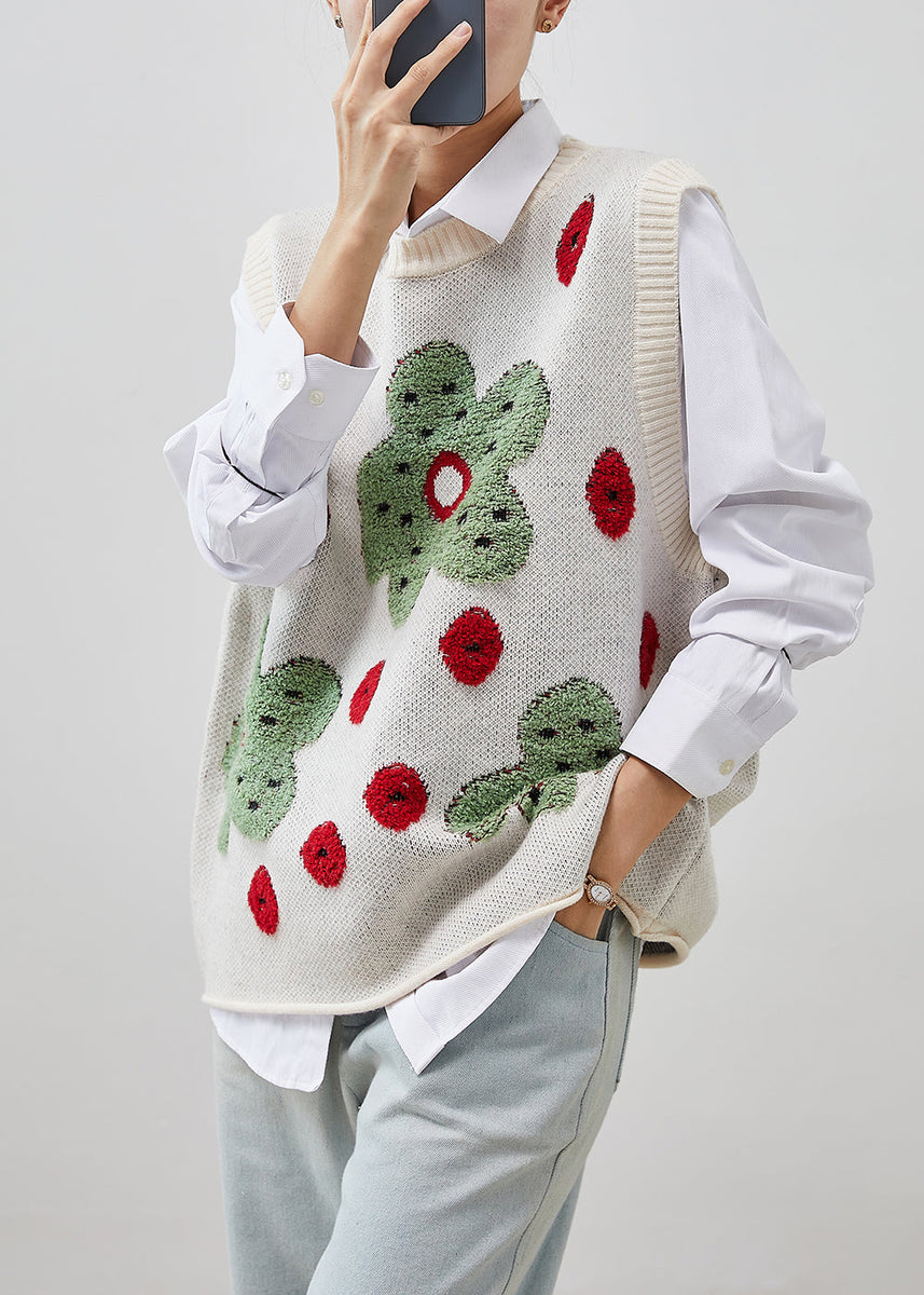 Natural White Jacquard Cozy Knit Vests Spring – SooLinen