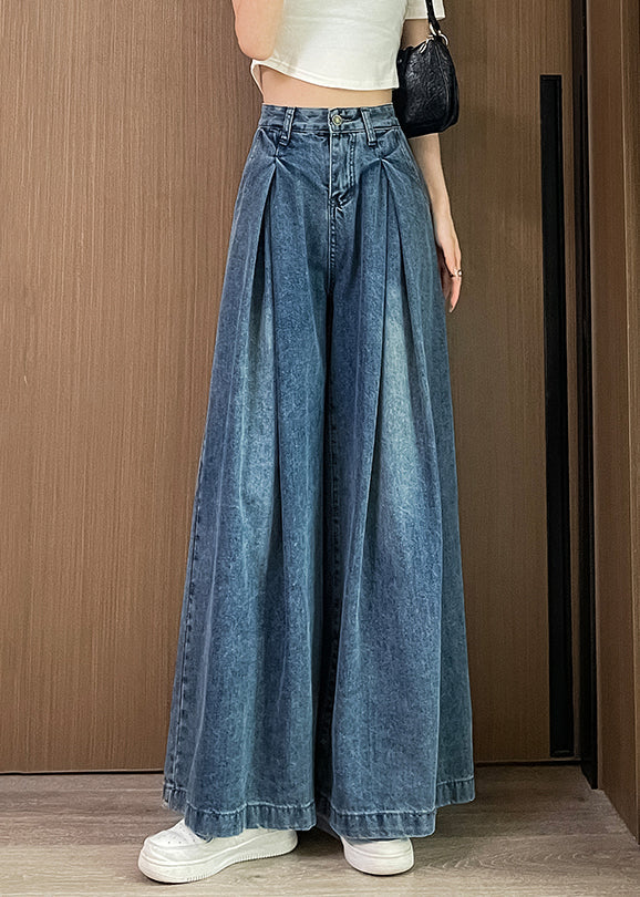 New Blue Pockets High Waist Denim Pants Spring – SooLinen