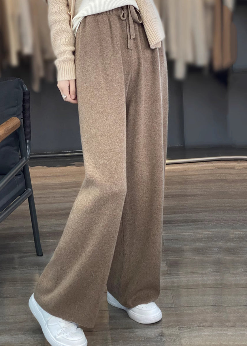 New Camel High Waist Patchwork Thick Wool Knit Pants Fall – SooLinen