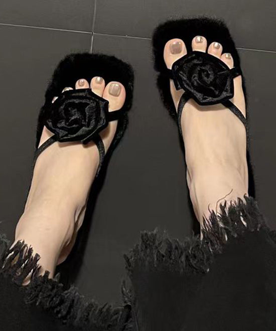 New Versatile Flower Square Headed Plush High Heels – SooLinen