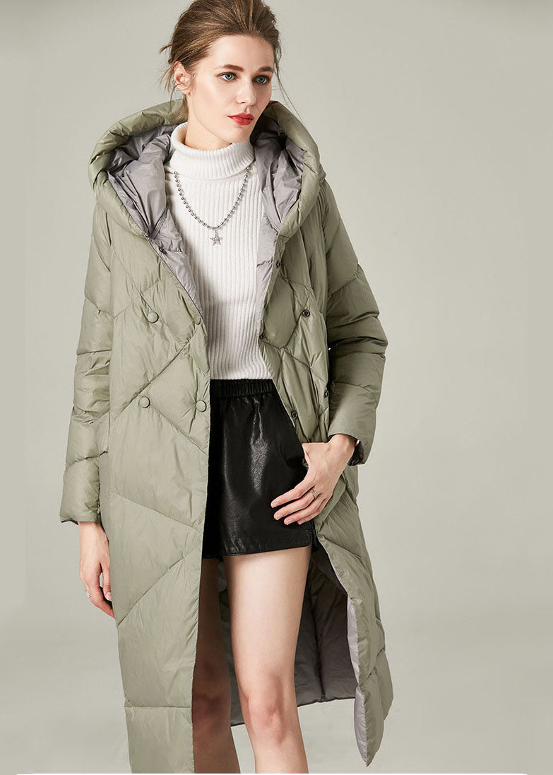 Organic Green Hooded Pockets Button Warm Duck Down Canada Goose Jacket ...