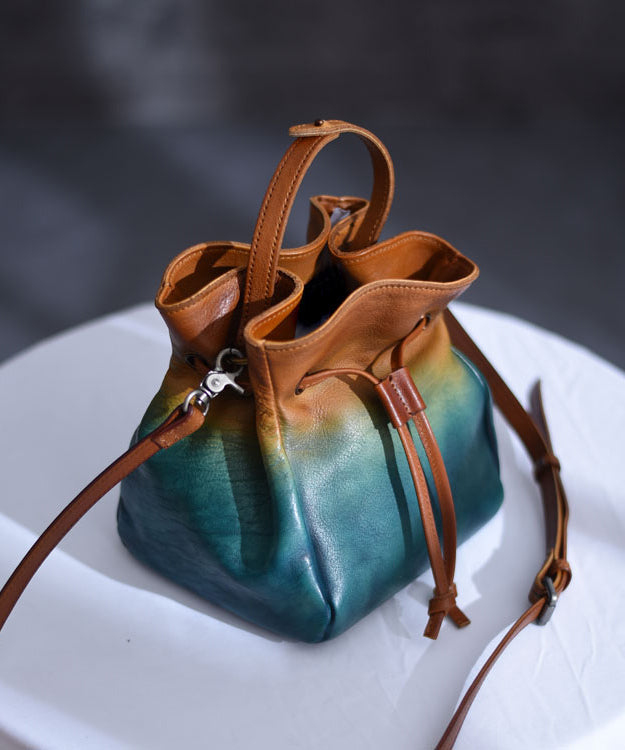 Original Blue Gradient Hand Painted Drawstring Crossbody Bag – SooLinen
