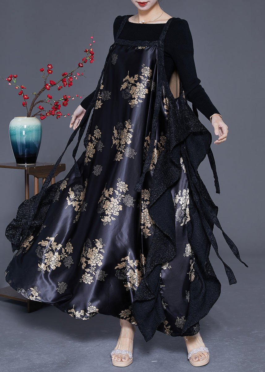 Original Design Black Oversized Patchwork Exra Large Hem Silk Dress Sp ...