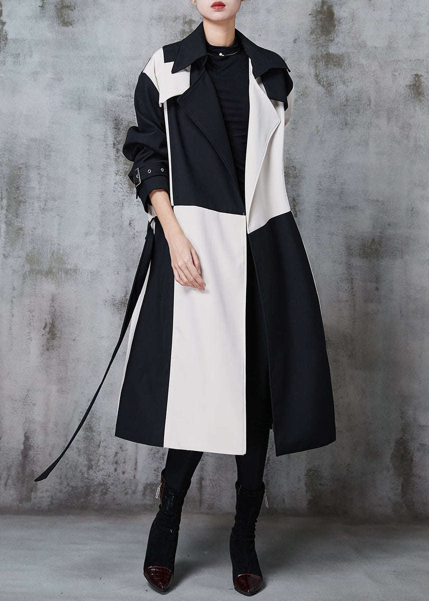 Original Design Colorblock Notched Patchwork Cotton Trench Spring ...