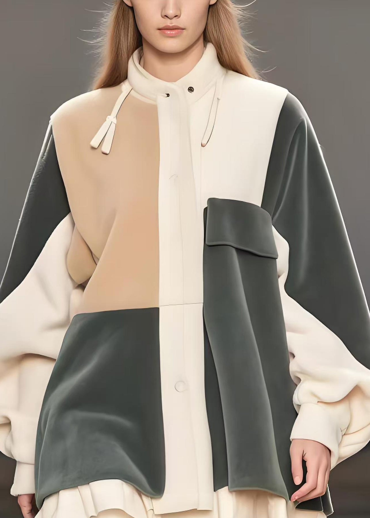 Original Design Colorblock Oversized Patchwork Silk Velvet Coat Spring ...