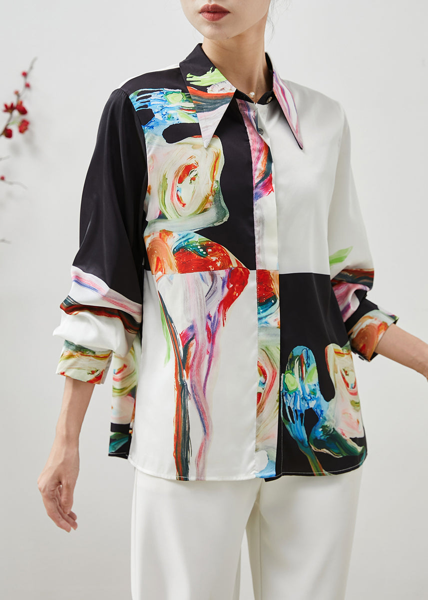 Original Design Colorblock Print Silk Blouses Summer – SooLinen