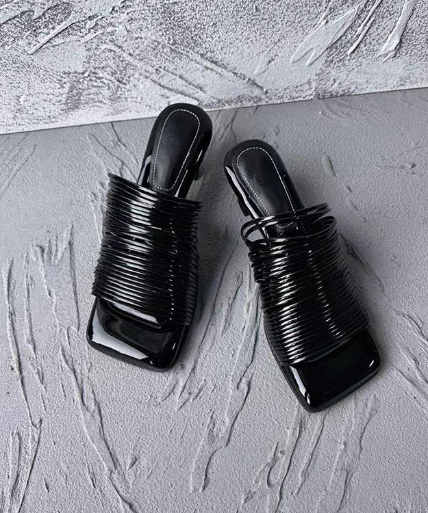 Original Design Gold Chunky Heel Slide Sandals Peep Toe – SooLinen