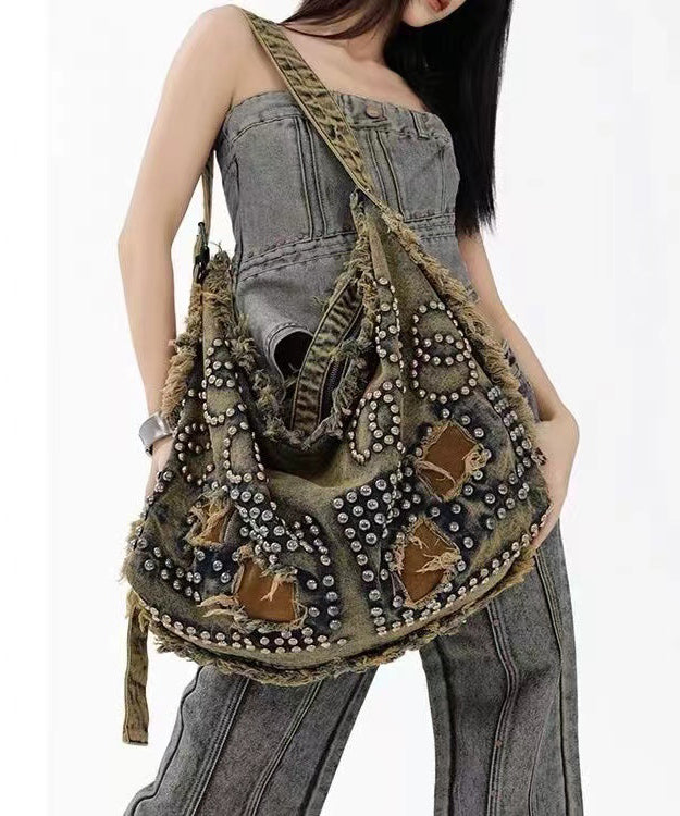 Original Design Large Capacity Rivet Denim Satchel Bag Handbag – SooLinen