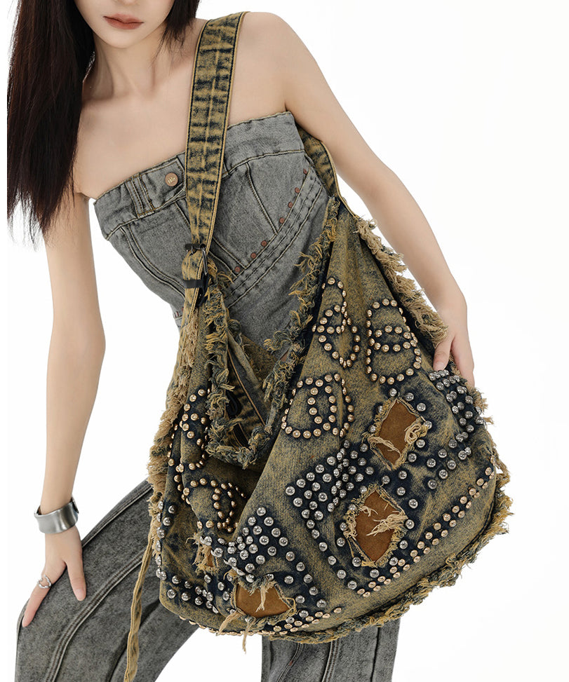 Original Design Large Capacity Rivet Denim Satchel Bag Handbag – SooLinen