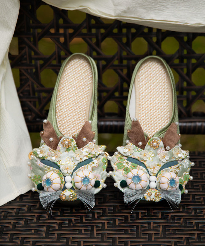 Original Handmade Light Green Nail Bead Tiger Head Slippers – SooLinen
