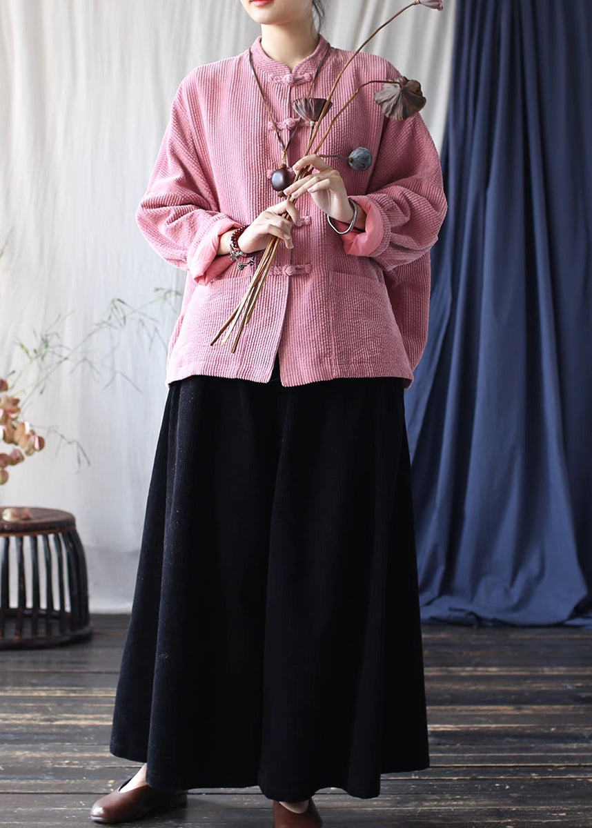 Pink Corduroy Oriental Coat Oversized Spring – SooLinen