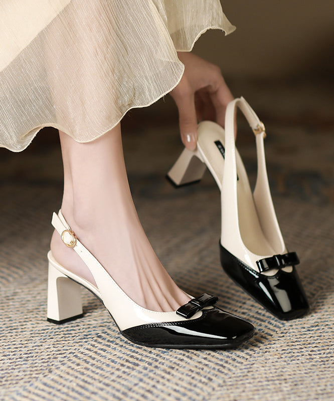 Pink High Heels Chunky Faux Leather Unique Splicing Bow – SooLinen