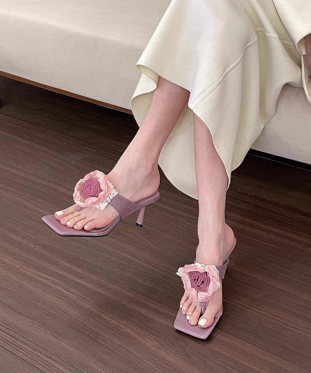 Pink Stiletto Floral Fashion Splicing High Heel Flip Flops Peep Toe ...