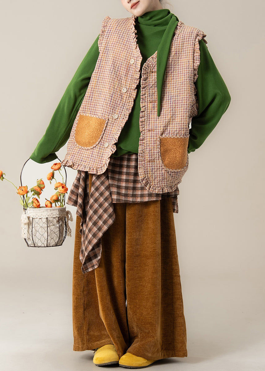 Plaid Orange Ruffled Wear On Both Sides Teddy Waistcoat And Pants Two ...