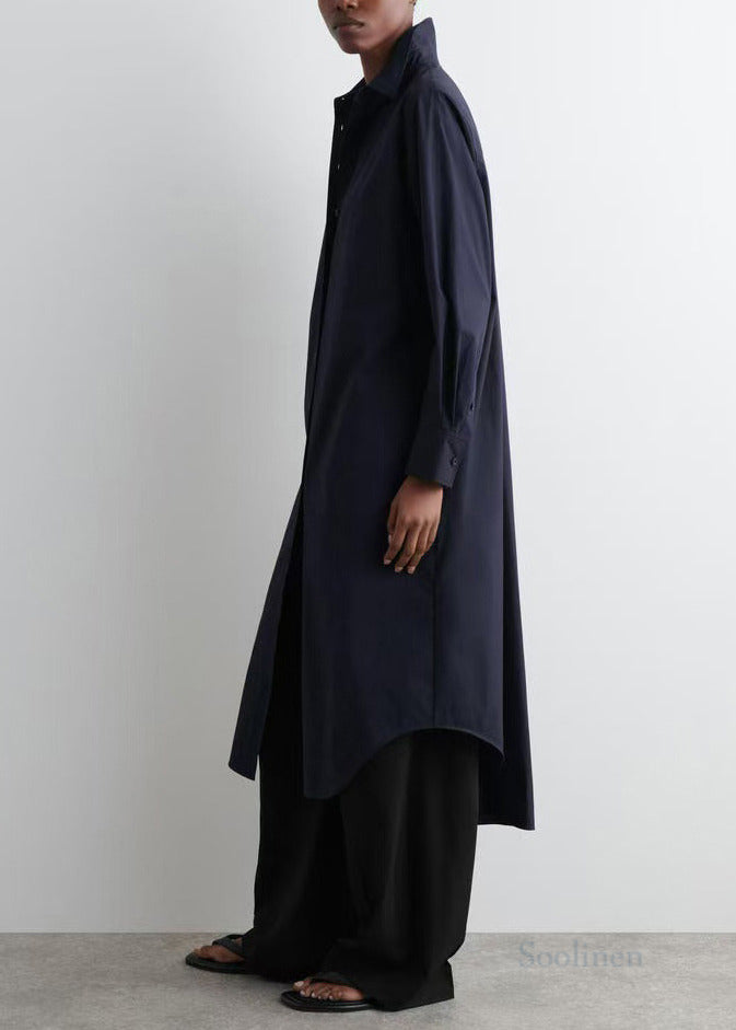 Plus Size Navy Peter Pan Collar Cotton Long Shitrs Tunic Dress Spring ...