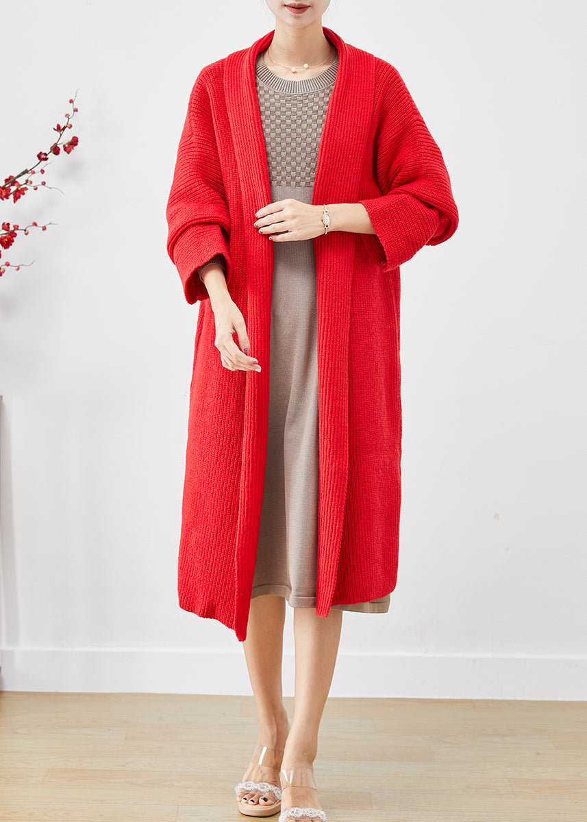 Plus Size Red Oversized Thick Knit Cardigans Winter – SooLinen
