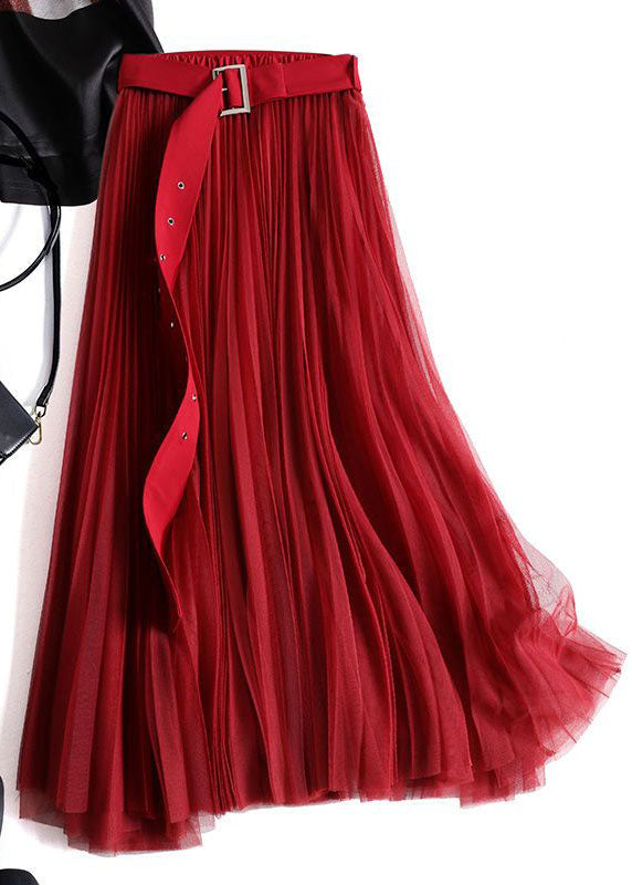 Red Brief Tulle A Line Skirts Wrinkled Spring – SooLinen