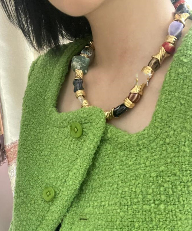 Retro Rainbow Ceramics Patchwork Graduated Bead Necklace – SooLinen