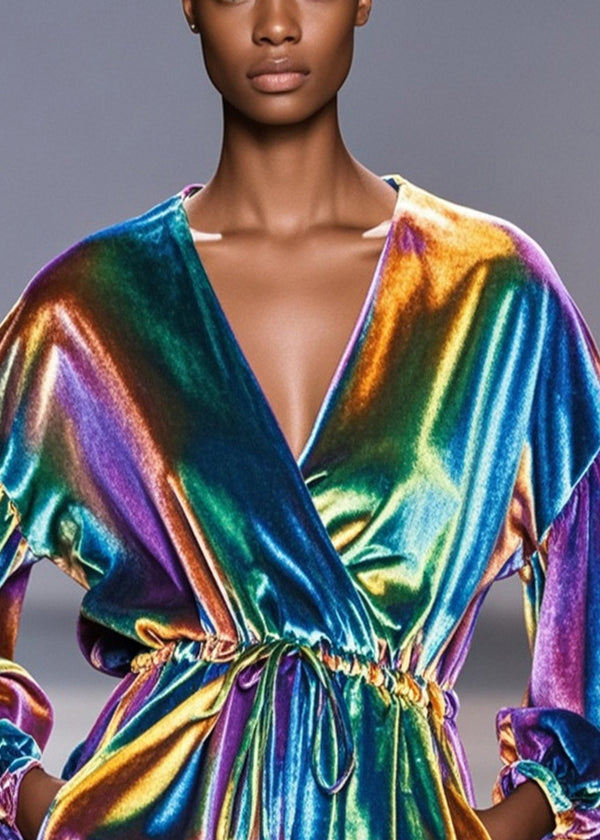 Silm Fit Gradient Color Cinched Silk Velvet Holiday Dress Spring – SooLinen