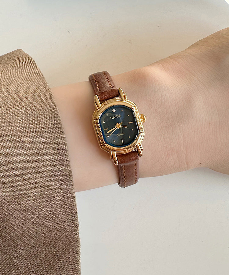 Relojes sencillos de cuero negro, metal, movimiento de cuarzo, cristal ...