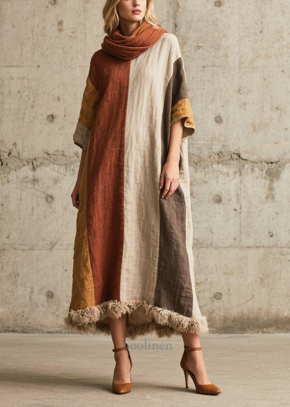 Simple Colorblock Oversized Patchwork Faux Fur Maxi Dresses Summer ...