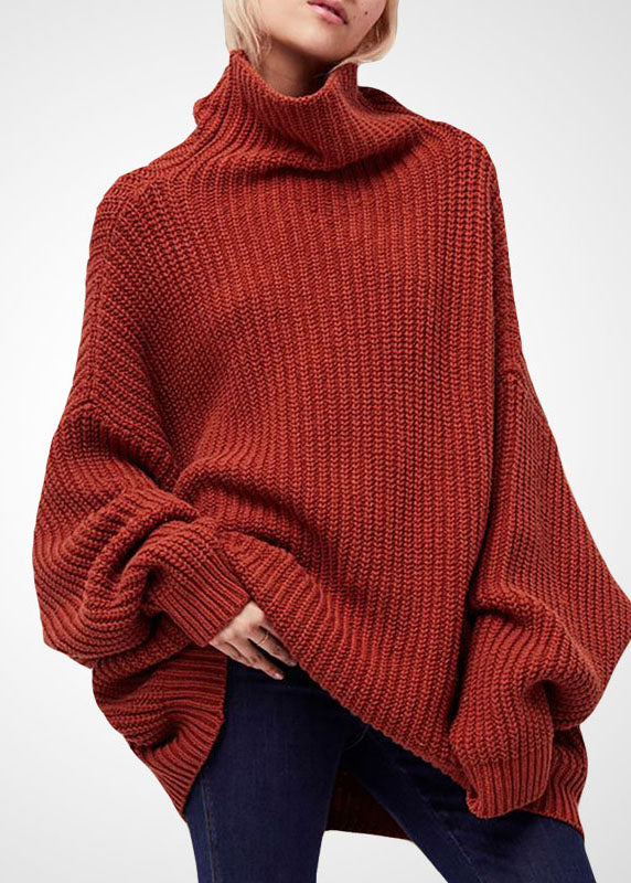 Style Caramel Turtle Neck Oversized Wool Knit Sweater Tops Winter ...
