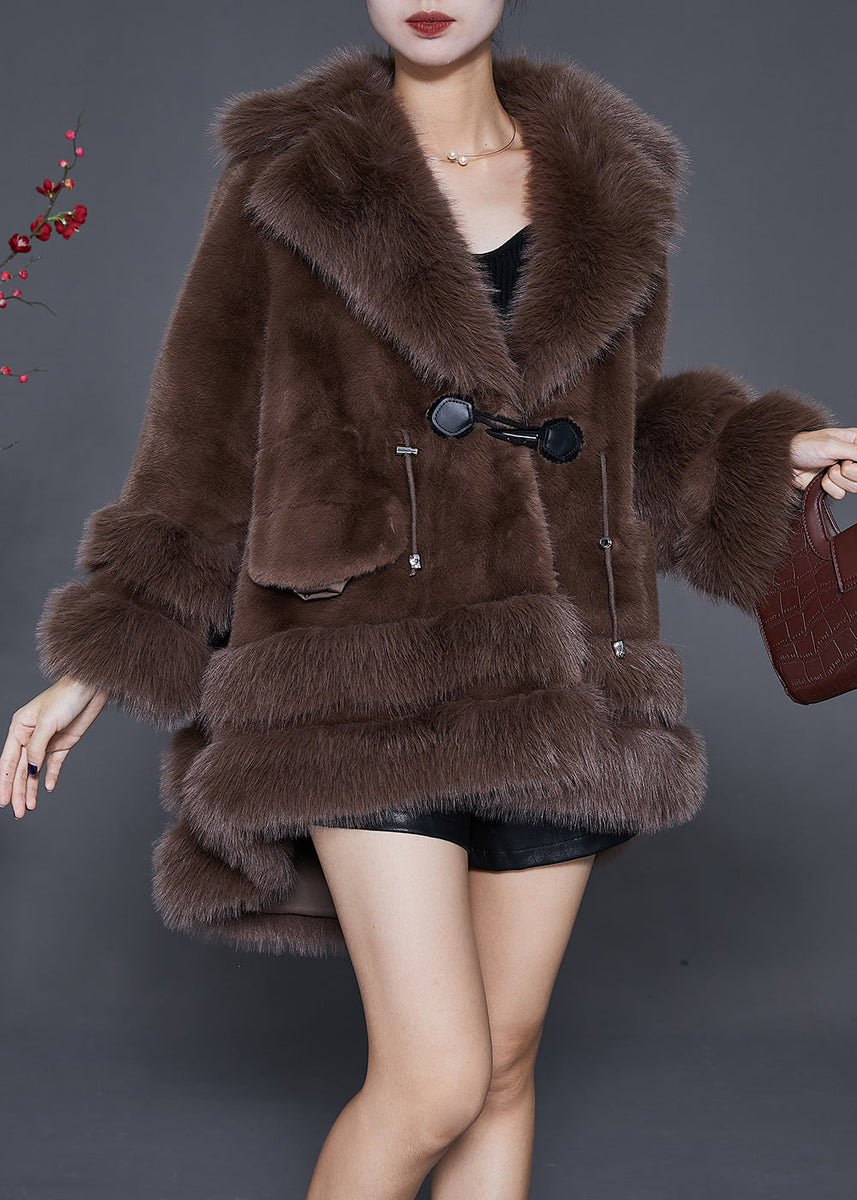 Style Chocolate Oversized Low High Design Fuzzy Fur Fluffy Jacket Wint ...