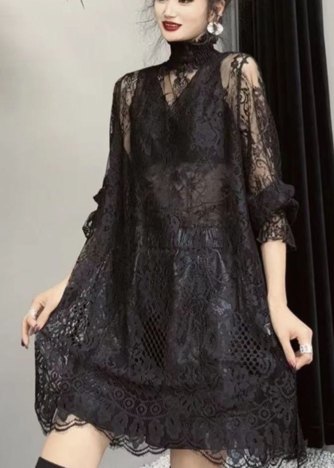 Stylish Black Hollow Out Patchwork Lace Top Fall – SooLinen