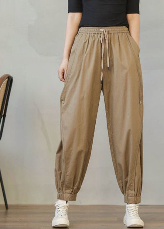 Stylish Khaki Oversized Patchwork Cotton Harem Pants Spring – SooLinen