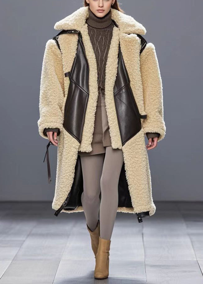 Unique Apricot Oversized Patchwork Warm Fleece Coat Winter – SooLinen