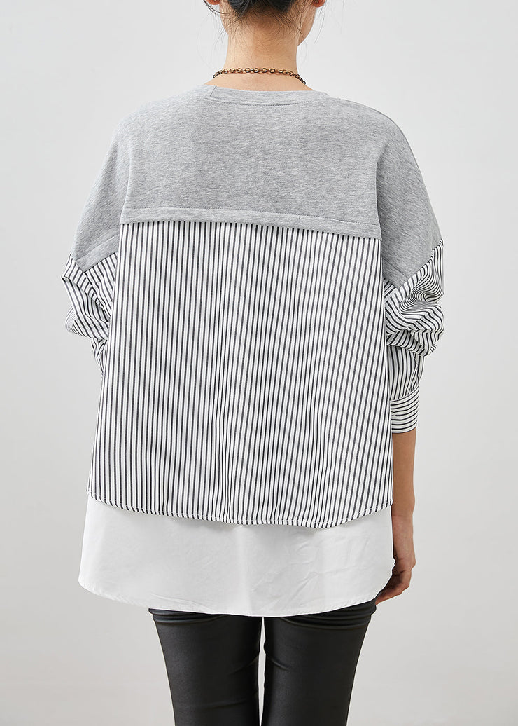 Unique Colorblock Oversized Patchwork Striped Cotton Top Fall – SooLinen