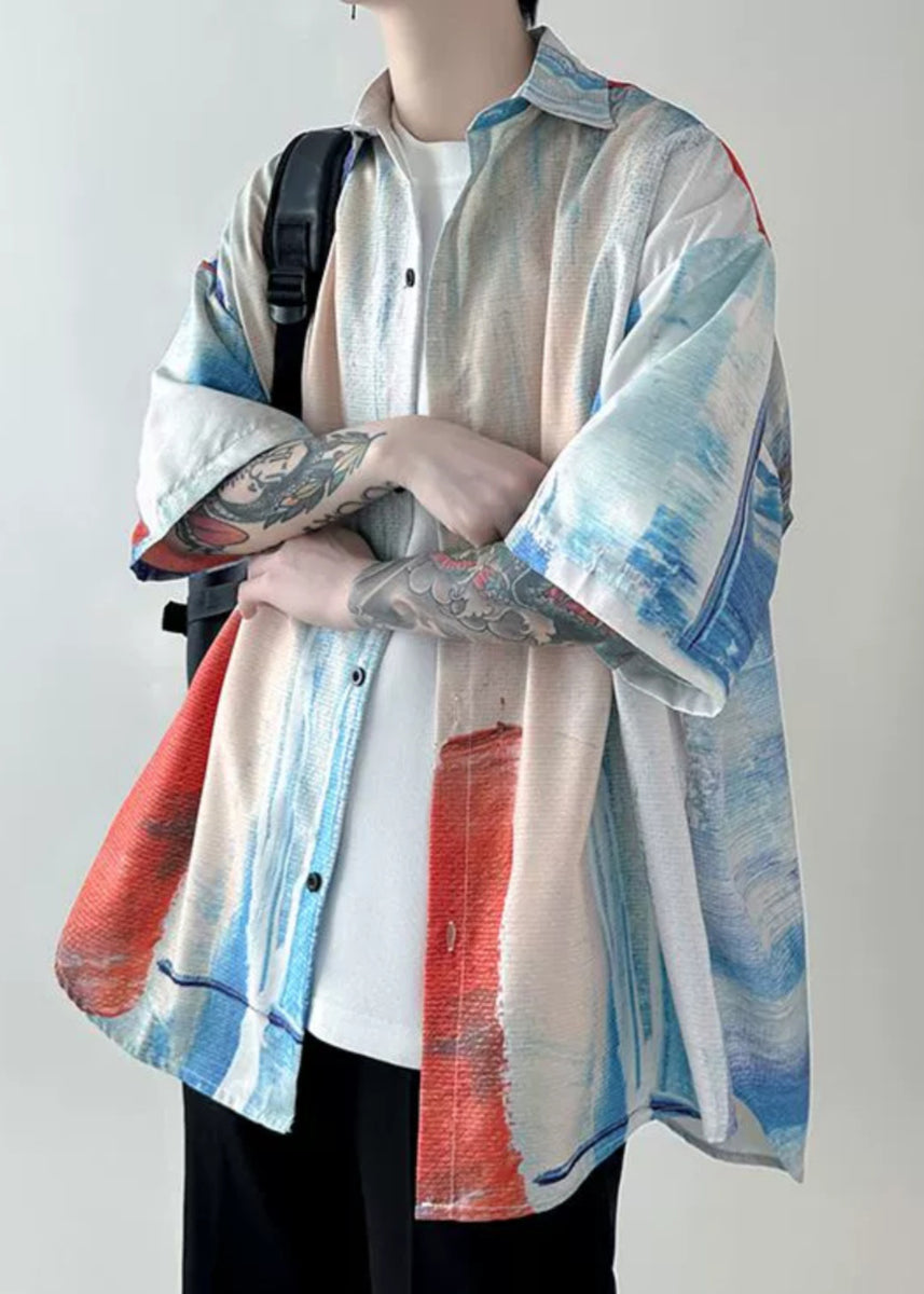 Unique Colorblock Tie Dye Button Cotton Mens Shirts Summer – SooLinen