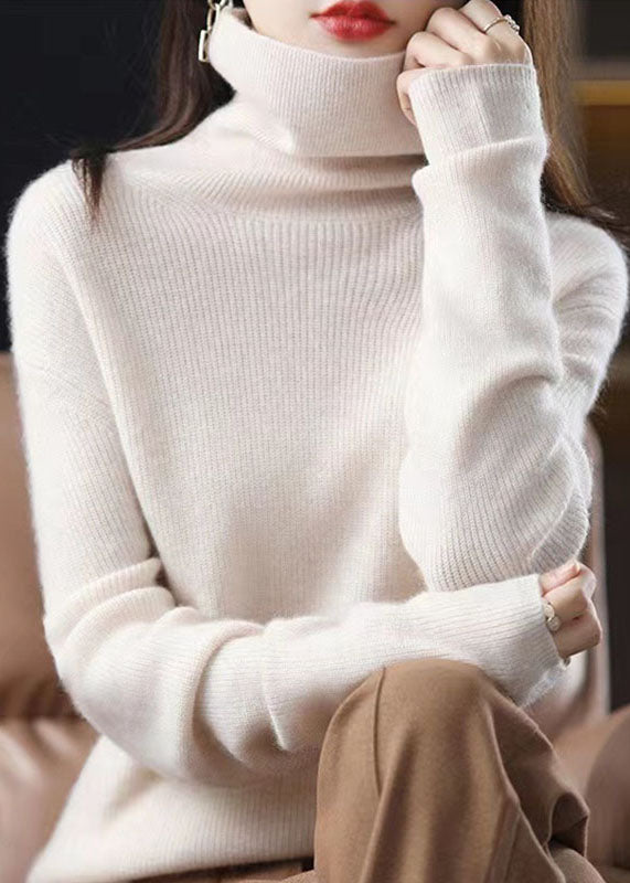 Unique Dark Camel High Neck Thick Cashmere Knit Sweater Tops Winter ...